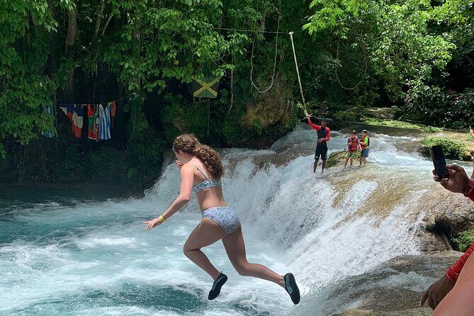 Blue Hole Waterfalls and Bamboo River Rafting Tour from Ocho Rios - Key Points
