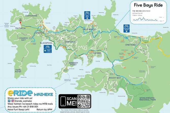 eRide Waiheke 5 bays ride - Detailed Breakdown of the Route and Stops