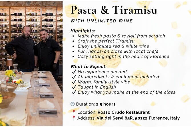 Florence Handmade Pasta Lessons, No Limit Wine, Tiramisu - Frequently Asked Questions