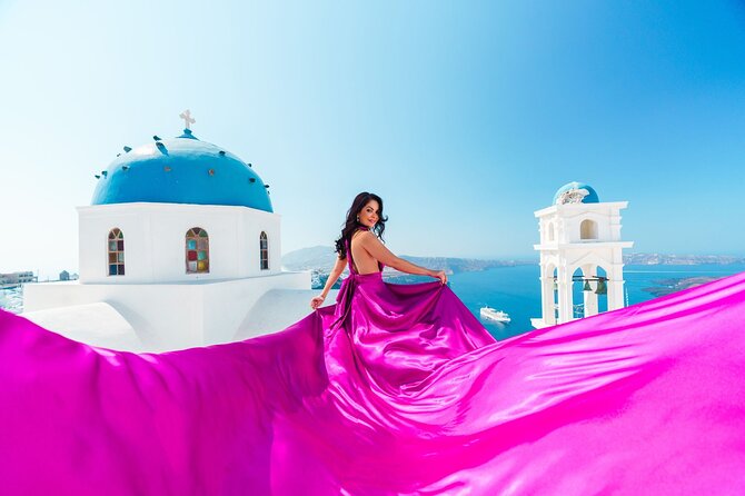 Flying Dress Photoshoot in Santorini With Hotel Pickup - Professionalism and Comfort
