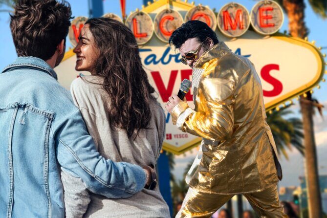 Gold Elvis Wedding or Vow Renewal at Las Vegas Sign - Authentic Feedback from Participants