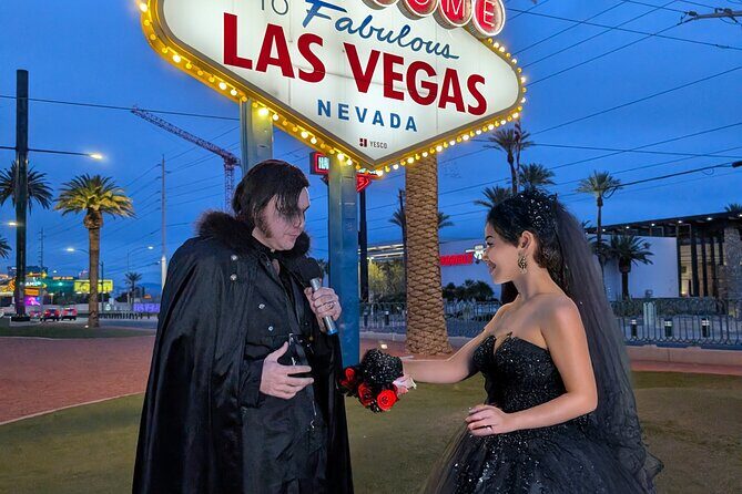 Goth Wedding or Vow Renewal at Vegas Sign with Props and Photos - Key Points
