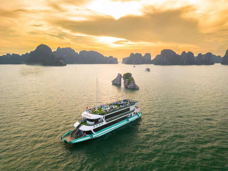 Ha Long Bay Luxury Full Day Cruise| Buffet & All Included - The Scenic Finale: Sunset over Ha Long Bay