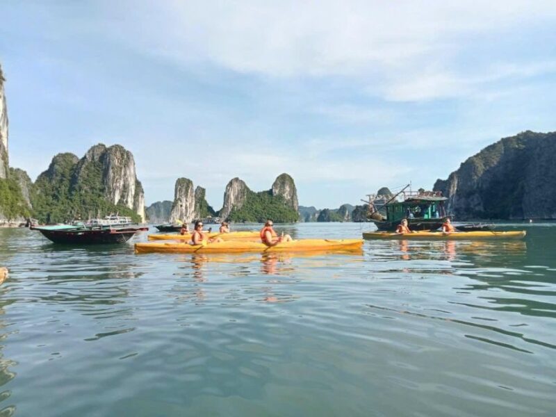 Halong bay 6 hours deluxe cruise trip, lunch, kayaking, swim - Key Points