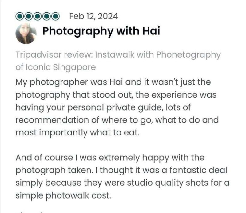 Instawalks of Iconic Singapore Photography Services - Authentic Experiences and Genuine Feedback