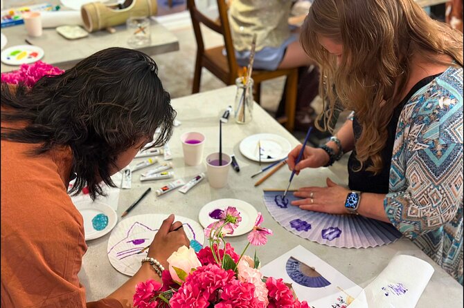 Japanese Fan Painting Workshop ~ in a Tokyo Flower Shop - Extending the Creative Passion