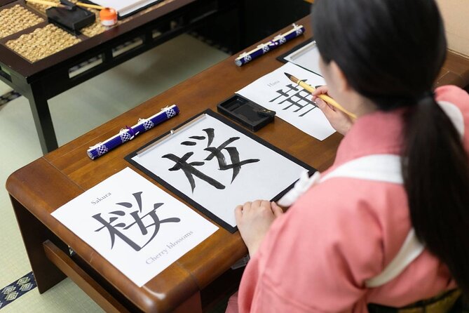 Learning Zen of Japanese Calligraphy in Kimono Near Osaka Castle - Exploring Kanji and Japanese Culture