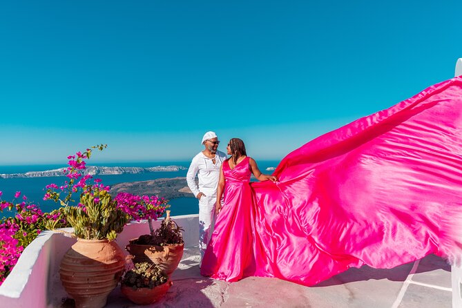 Photoshoot in Flying Dresses in Santorini  - Photoshoot Details for Couples and Solo Travelers