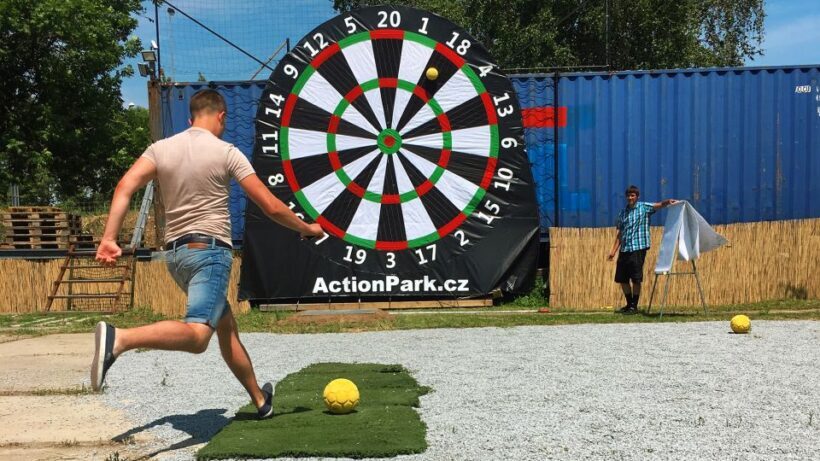 Prague: Giant Football Darts Game with Round of Beers & BBQ - Weather-Proof Alternatives