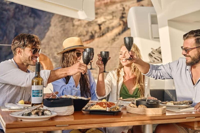 Santorini: Caldera Classic Catamaran Cruise w/ Meal & Drinks - Key Points
