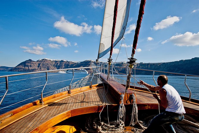 Santorini Caldera Sunset Sailing Cruise with Dinner and Wine - FAQs