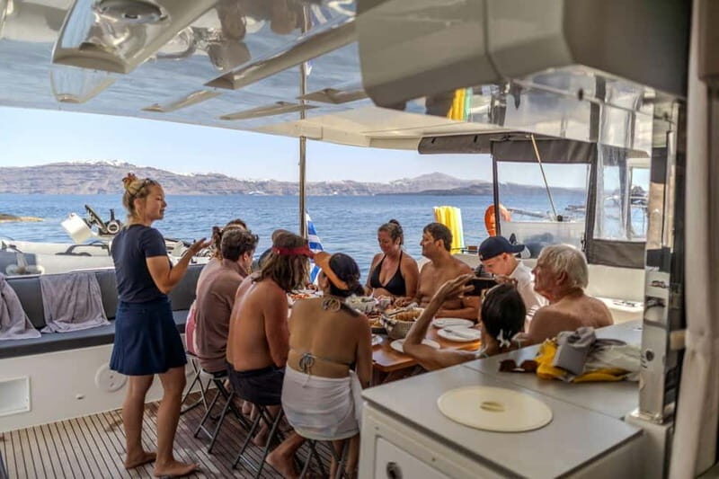 Santorini: Catamaran Cruise with Fresh Meal & Open Bar - Guides and Group Size: What to Expect