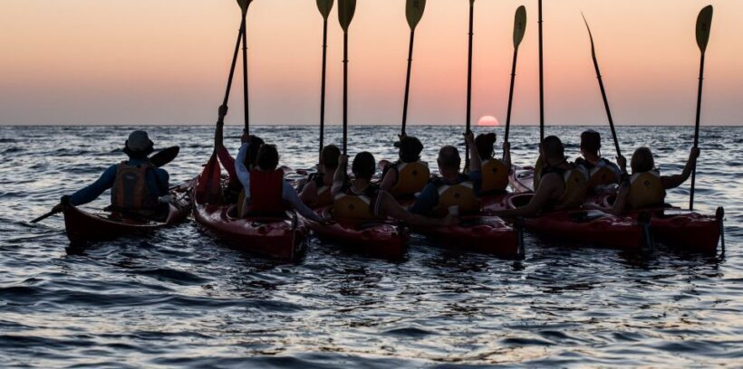 Santorini: Sunset Sea Kayak with Light Dinner - The Itinerary in Detail