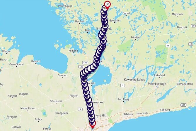Smartphone Audio Driving Tour between Huntsville & Toronto - Key Points