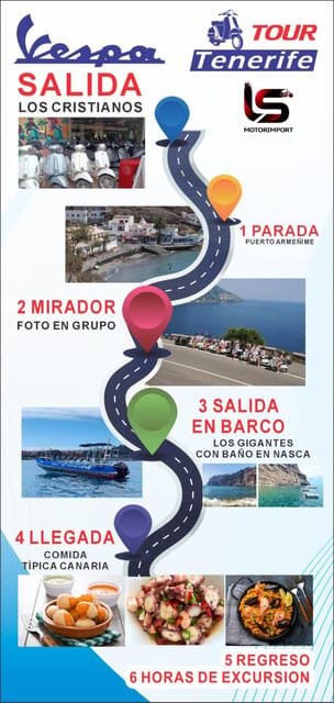 VESPA TOUR TENERIFE+BOAT TOUR CLIFFS OF THE GIANTS+BATH +LUNCH - Key Points