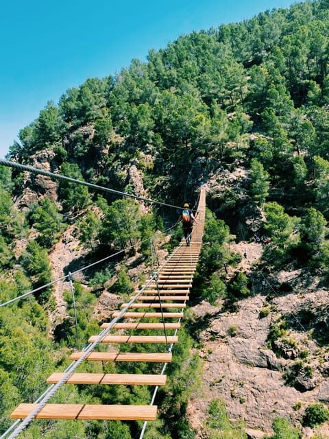 Via ferrata in Enguera with an 80-meter bridge - The Equipment and Safety